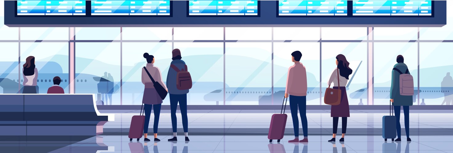 Passengers with luggage standing together in line Vector Image