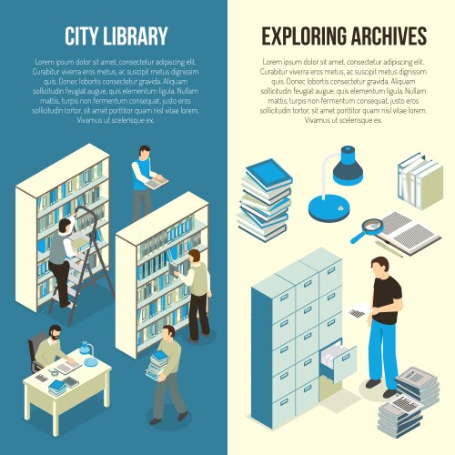 Isometric online library students reading books Vector Image