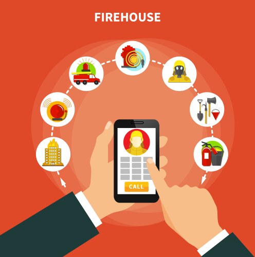 Fireman professional equipment flat icons Vector Image