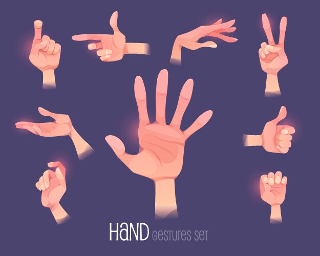 Hand gestures in different positions set isolated Vector Image