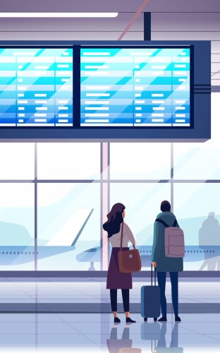 Passengers with luggage in arrival waiting room Vector Image
