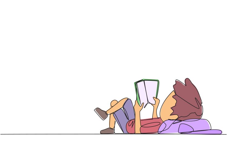 Single one line drawing boy lying on his stomach Vector Image