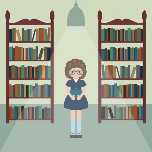Cute girl in library or bookstore cartoon Vector Image