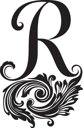 Rococo script ornamental font r decor radiant Vector Image