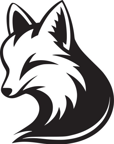 A black and white fox logo with smiling mouth Vector Image