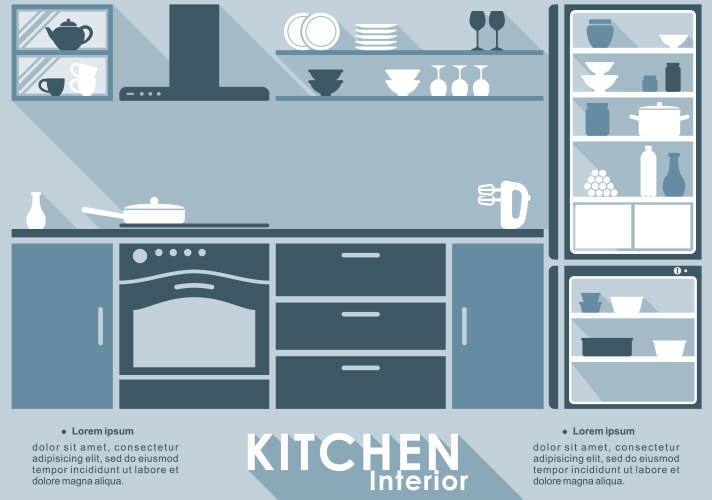 Flat kitchen interior design Royalty Free Vector Image