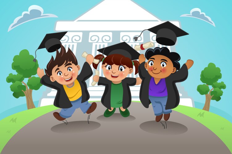 Cartoon happy kid in graduation costume Royalty Free Vector
