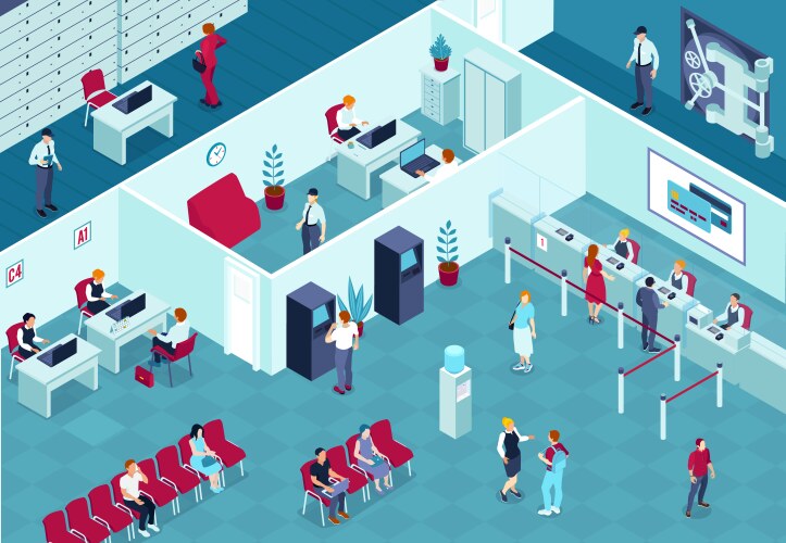 Isometric bank infographics Royalty Free Vector Image