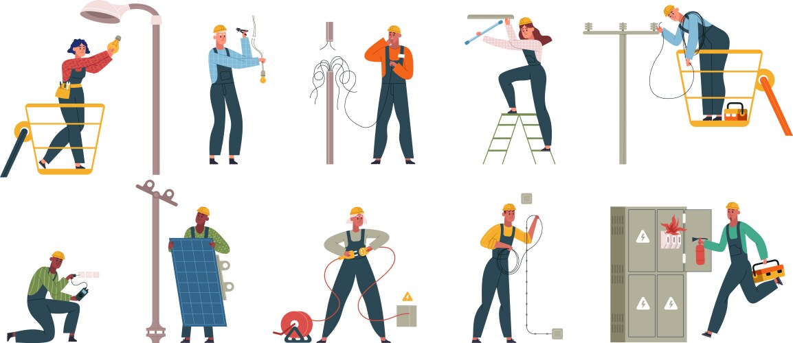 Electricity systems installation workers Vector Image