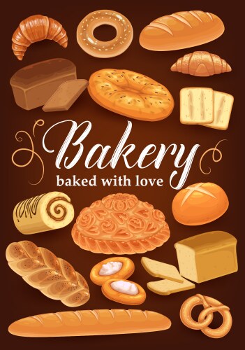 Bread and bakery food products Royalty Free Vector Image