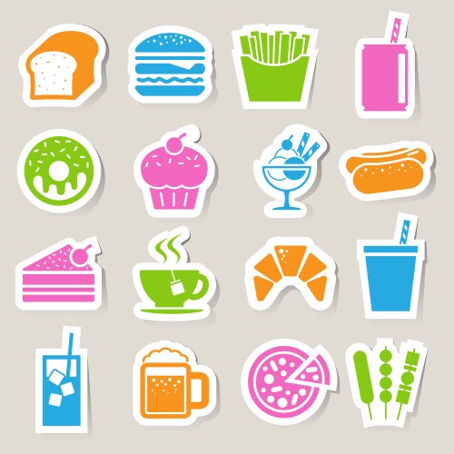 Fast food sticker icon set Royalty Free Vector Image