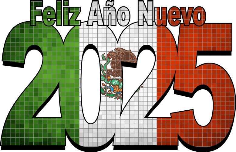 Happy new year 2025 with mexico flag inside Vector Image