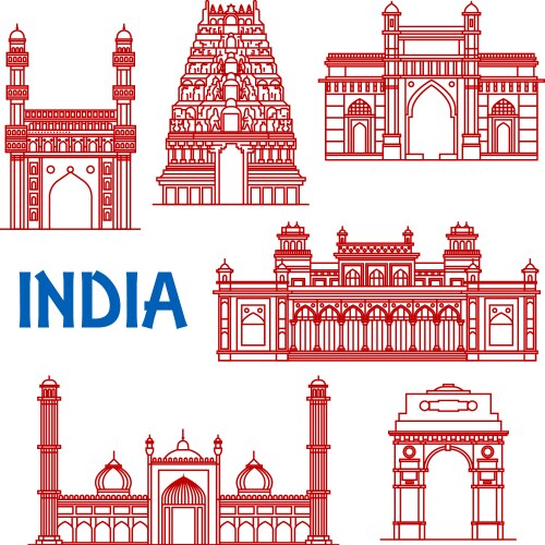 One continuous line drawing gateway of india Vector Image
