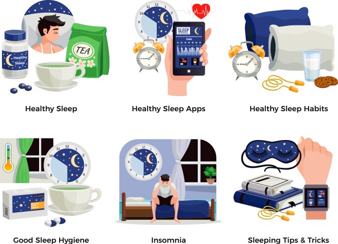 Healthy sleep tips infographics causes Royalty Free Vector