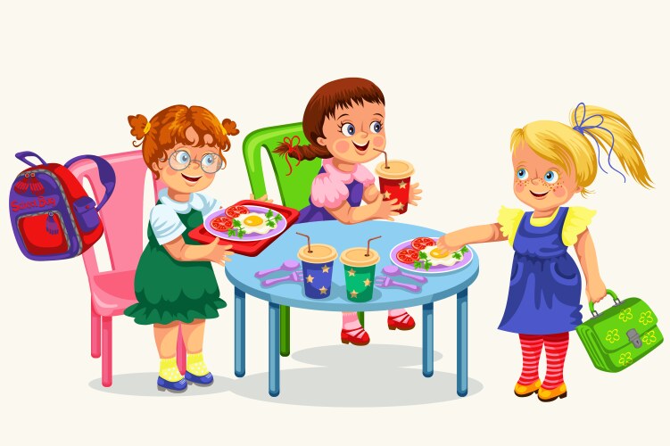 Schoolchildren having lunch Royalty Free Vector Image