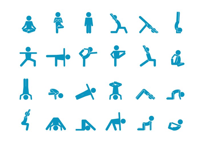 Yoga for beginners poses stick figure set Vector Image