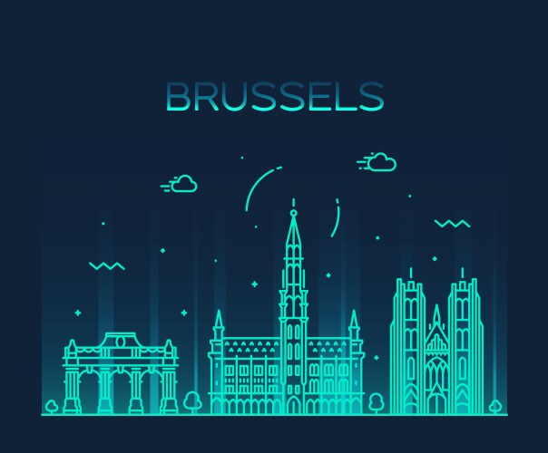 Brussels skyline belgium linear style Royalty Free Vector
