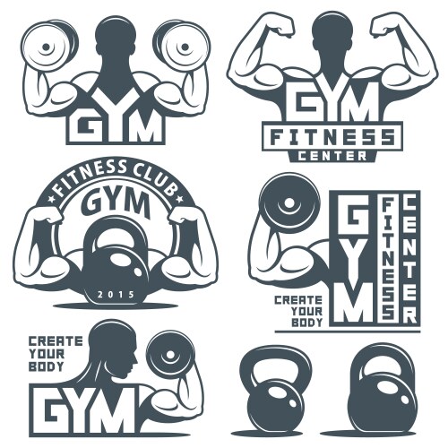 Gym icons fitness grunge emblems collection Vector Image