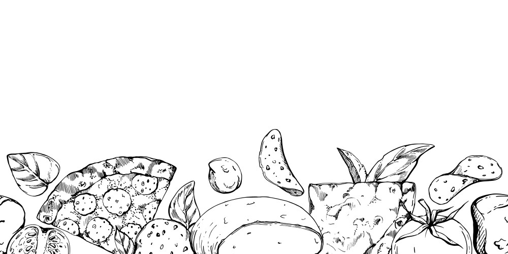 Hand drawn ink pizza slices and toppings Vector Image