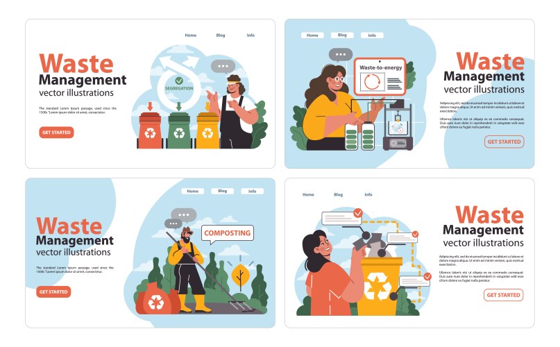 Waste management and recycling set Royalty Free Vector Image