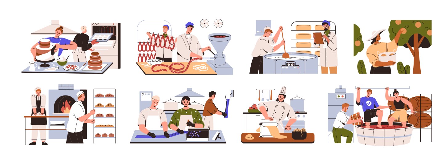 Beer production cartoon set Royalty Free Vector Image