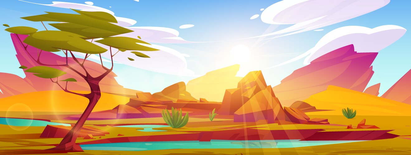 Game level landscape of african desert with oasis Vector Image
