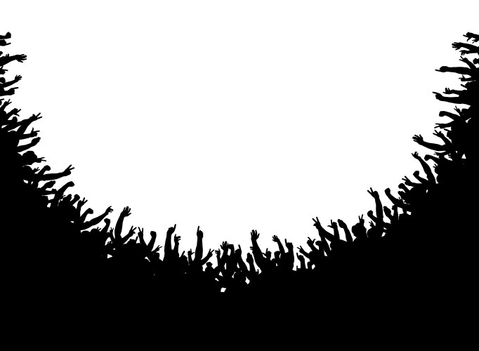 Silhouette crowd with arms raised on white Vector Image