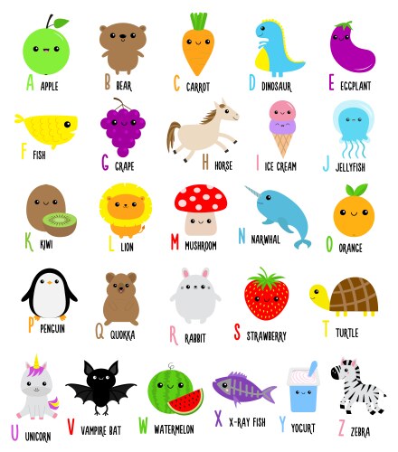 Alphabet food infographics fruit vegetable Vector Image