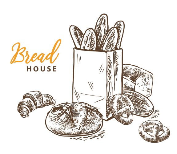 Bread drawing bakery product sketch Royalty Free Vector