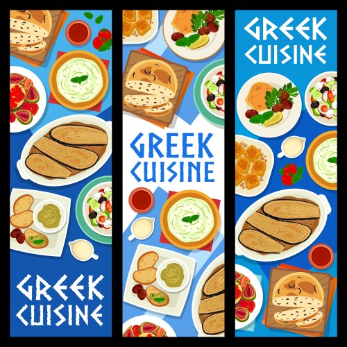 Greek cuisine meals banners Royalty Free Vector Image
