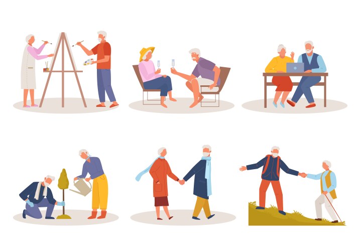 Life active old people elderly man woman draw Vector Image