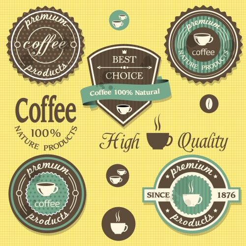Collection of coffee labels and elements Vector Image