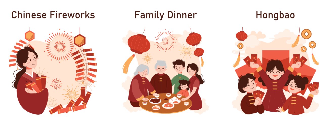 Chinese new year tradition set cheerful asian Vector Image