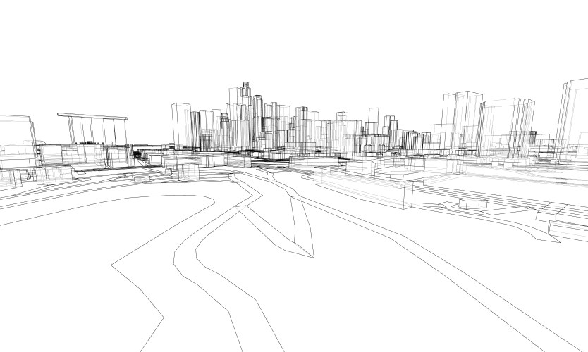 View of the big city panorama 3d contours Vector Image