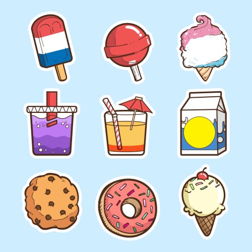 Cute Food Sticker Collection Royalty Free Vector Image