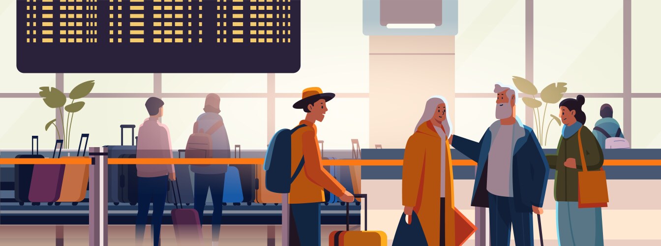 Passengers with luggage in arrival waiting room Vector Image