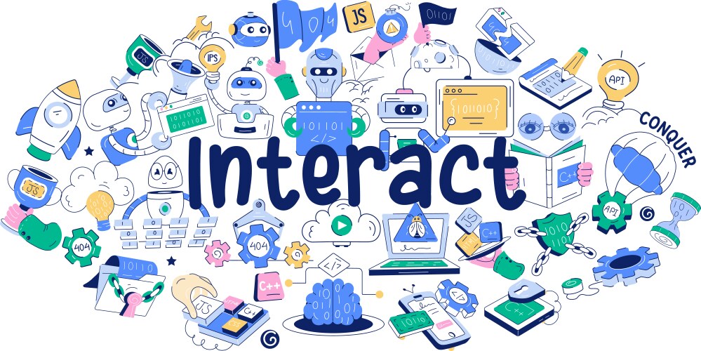 Programming mural in doodle style designed with va