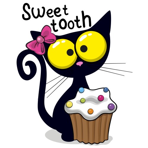 Cartoon kitty sweet tooth with cupcake Royalty Free Vector