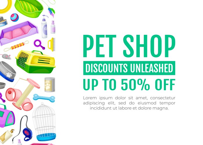 Pet shop banner design with accessory Royalty Free Vector