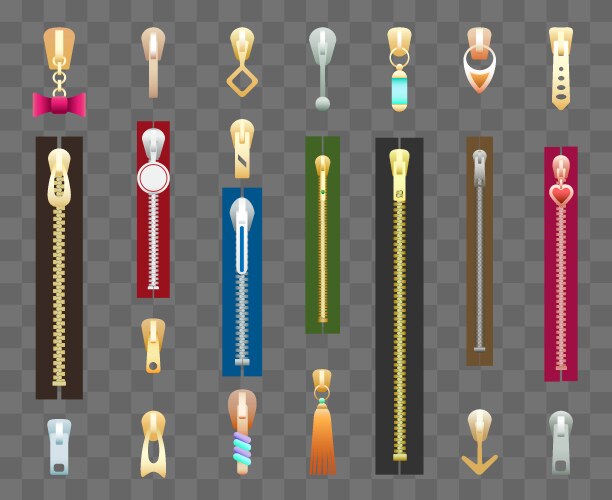 Set of different zippers Royalty Free Vector Image