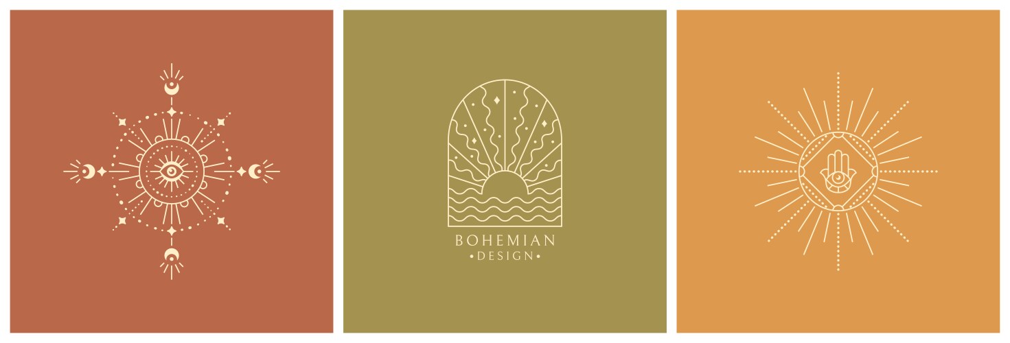Boho sun logo line art sunshine Royalty Free Vector Image