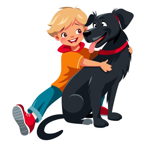 Happy boy walking with his dog Royalty Free Vector Image