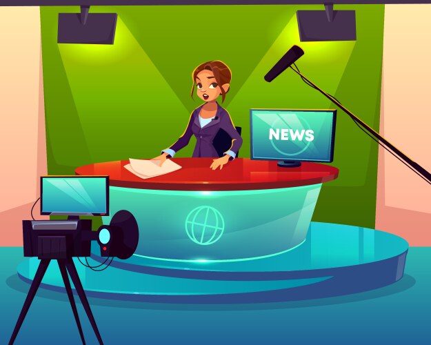 News presenter in television studio cartoon Vector Image