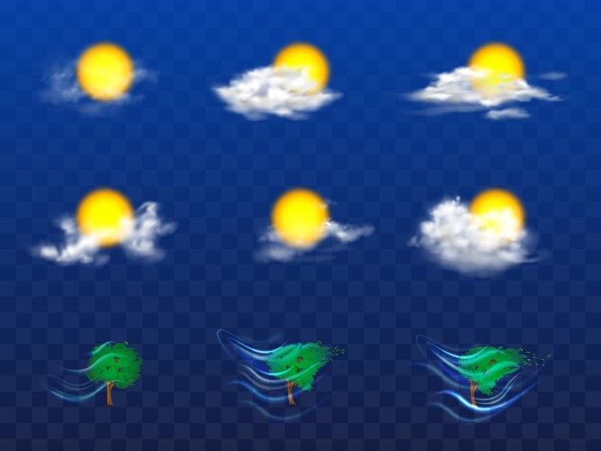 Realistic weather icons set Royalty Free Vector Image