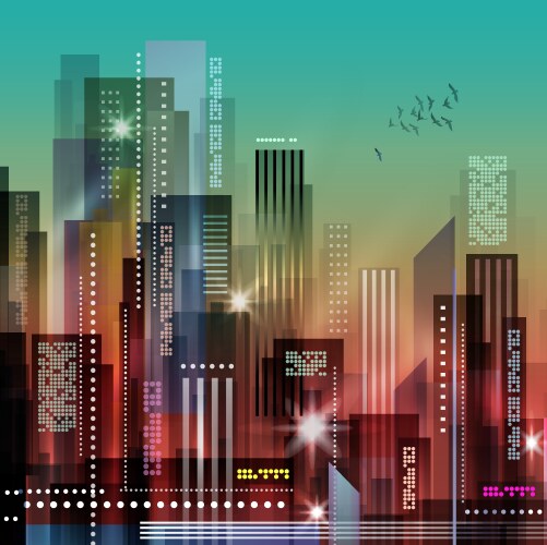 Night city skyline skyscraper with neon lights Vector Image