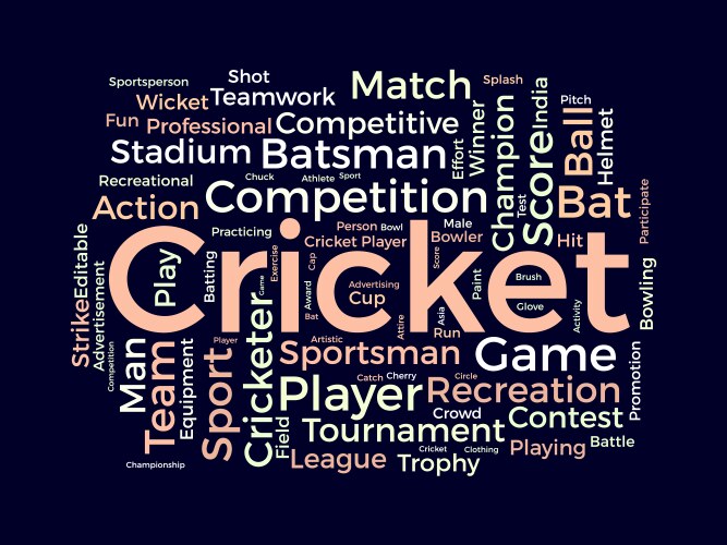 Cricket word cloud template sport concept Vector Image