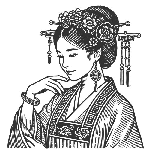 Elegant ancient chinese woman Royalty Free Vector Image