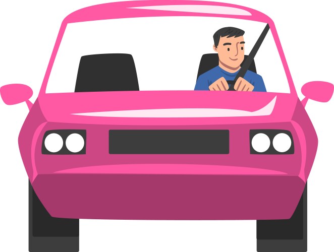 Young man driver cartoon character riding car Vector Image