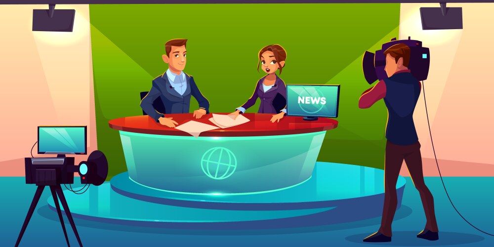 News presenter in television studio cartoon Vector Image