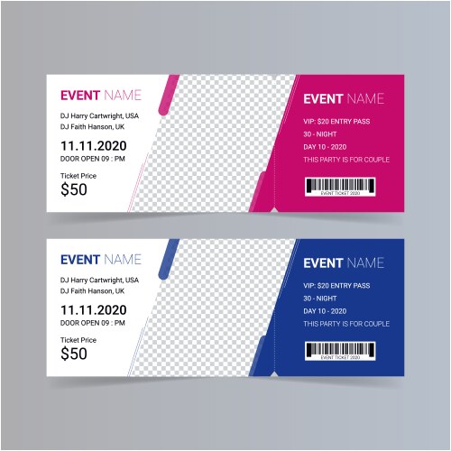 Creative event ticket template design Royalty Free Vector